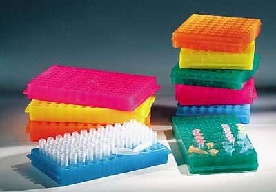 0082F Reversible 64-well microcentrifuge tube rack, blue from Cole-Parmer