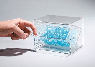 Modular laboratory organizer, small pivot dispensing bin from Cole-Parmer