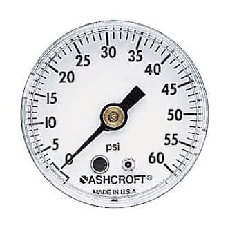 Ashcroft Utility Gauge, 0 to 60 psi, 1 1/2" Dial, Back Connection from Cole-Parmer