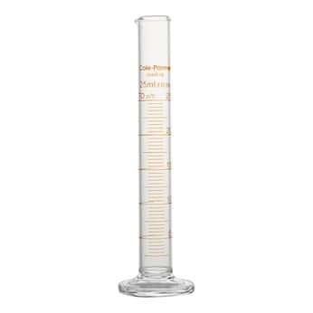 Cole-Parmer Graduated Cylinder, Class B, To Deliver, 25 mL, Red Stripe ...
