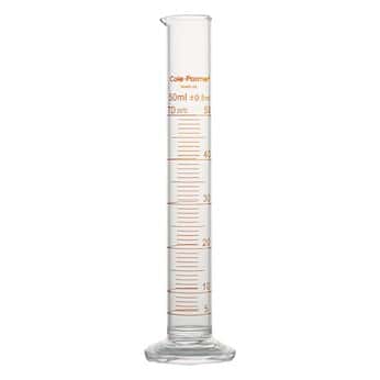 Cole-Parmer Graduated Cylinder, Class B, To Deliver, 50 mL, Red Stripe ...
