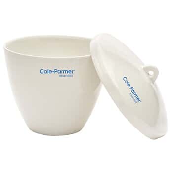 Cole-Parmer Essentials High-Form Crucible with Cover, Porcelain, 80 mL ...