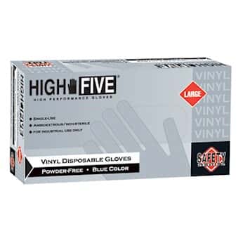 High Five Vinyl Gloves, Blue, Powder free, Medium, 100/box from Cole-Parmer