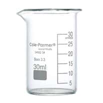 Cole-Parmer Low-Form Beaker, Glass, Griffin Style, Graduated, 30 mL; 12 ...