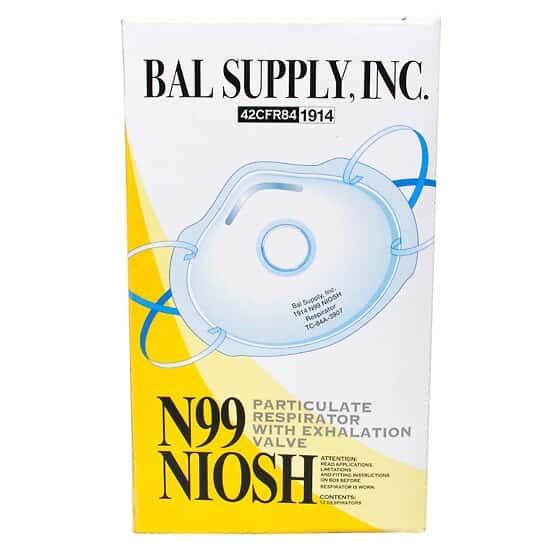 NIOSH N99 Particulate Respirator with valve, Metal Nose Seal; 12/box ...