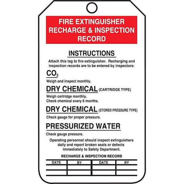 Accuform MGT208CTP Tag, Fire Extinguisher Recharge/Inspection Record, 5 ...