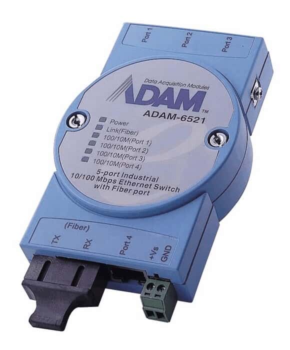 Advantech ADAM-6521-B 5 Port Industrial 10/100M Ethernet Switch w/Fiber ...