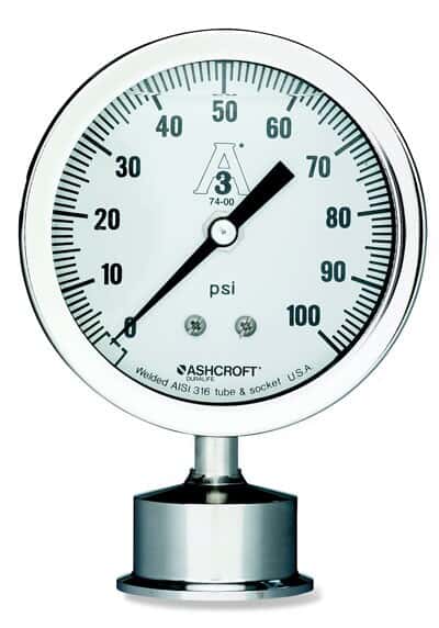 Ashcroft 1032S3.5 3.5" Sanitary Pressure Gauge 60 psig, 1.5" Tri-Clamp ...