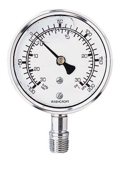 Ashcroft 0 to 200 psi and 0 to 1400 kPa Dual-Scale Gauge, Bottom ...