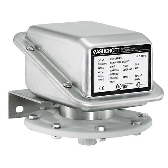 Ashcroft Pressure Switch, 150" WC, 1/4" NPT(F); Single Set Point from ...