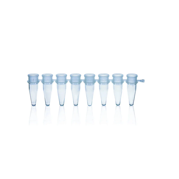 BRAND BIO-CERT® 8-Strip PCR Tubes without Caps, Polypropylene, 0.2 mL, Blue; 125/Pk from Cole-Parmer