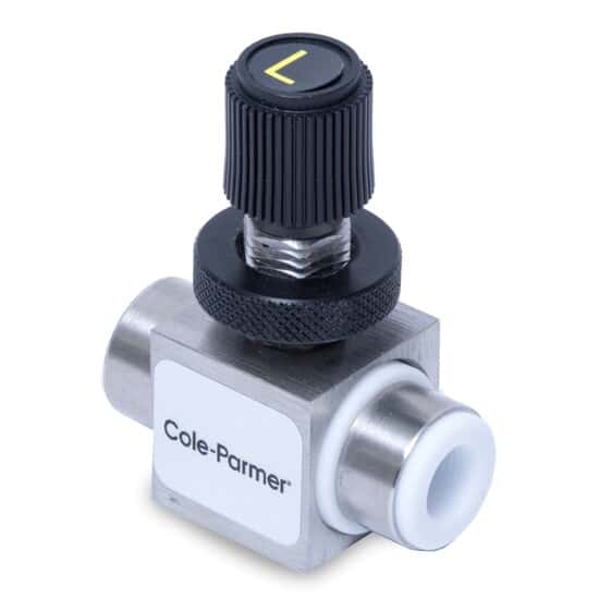 Cole-Parmer PTFE Needle Valve, High Range, 1/4" Compression, 55,000 mL ...