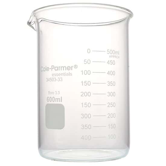 Cole-Parmer Plus Griffin Low-Form Beaker, Glass, 600 mL; 8/PK from Cole ...