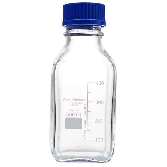 Cole-Parmer Glass Media Bottles, Class A, Square, 500 mL (16.9 oz); 10 ...