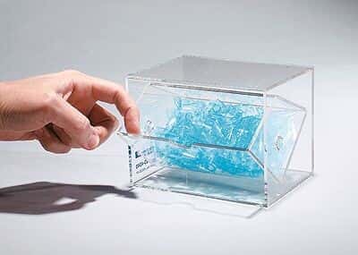 Modular laboratory organizer, small pivot dispensing bin from Cole-Parmer