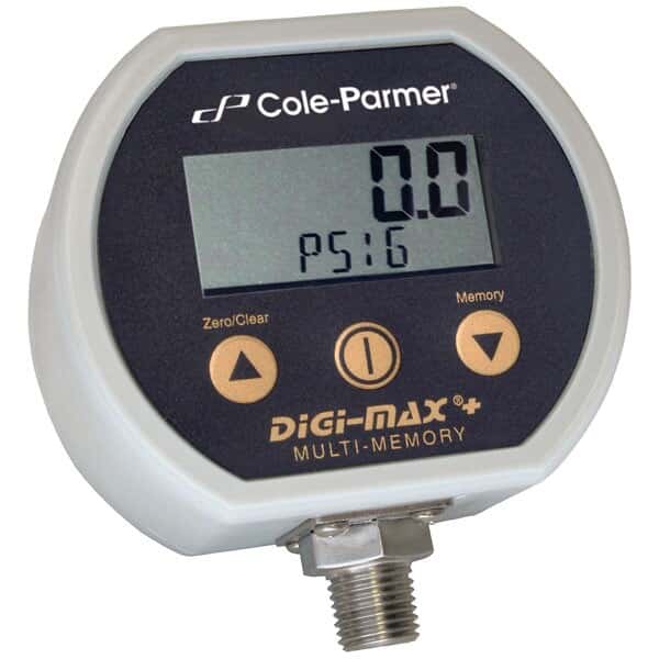 Cole-Parmer Quad-Memory Pressure Gauge, 1/4" NPT(M); 30" Hg from Cole ...