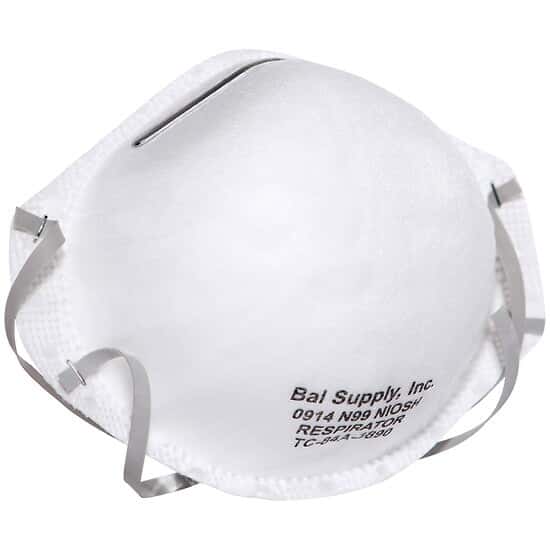 NIOSH N99 Particulate Respirator, Metal Nose Seal; 20/box from Cole-Parmer