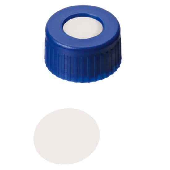 Cole-Parmer Short Thread Cap, 9mm, Open Blue Polypropylene, PTFE Septa ...