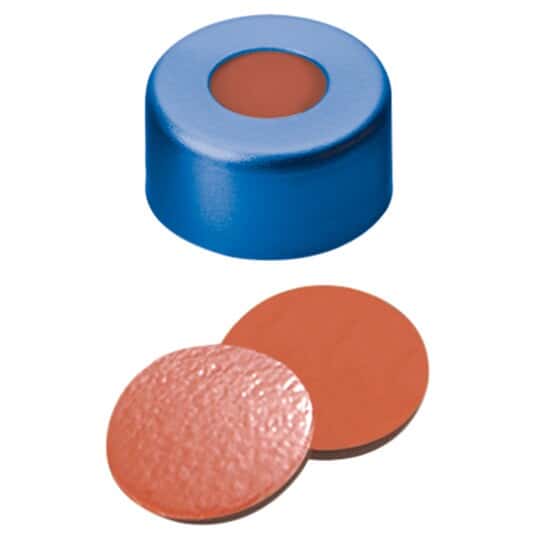 Cole-Parmer Blue Aluminum Crimp Cap, 11 mm Dia., Rubber/Butyl/TEF ...