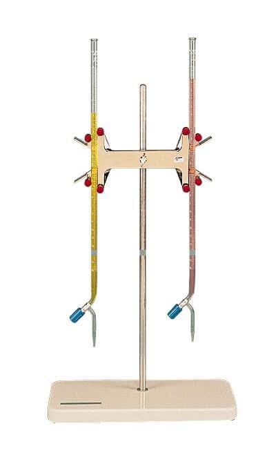 Cole-Parmer Essentials Double Buret Clamp, Nickel-Plated Zinc, with Support Stand and Rod; Holds ...