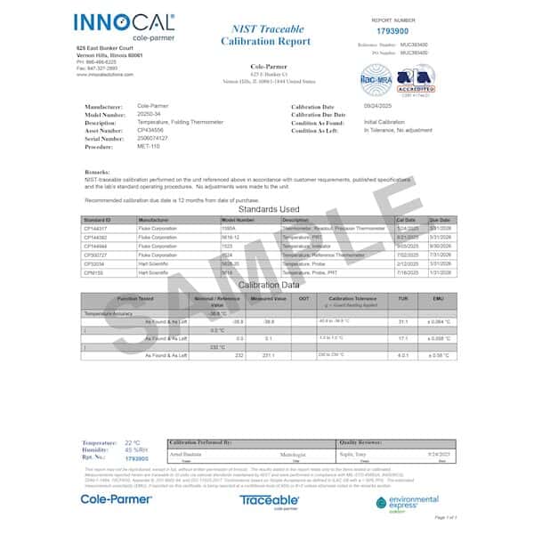InnoCal A2LA ISO17025 Accredited Calibration, Counter, High-Accuracy ...