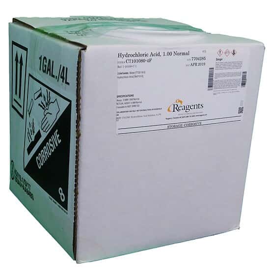 Reagents Hydrochloric Acid, 1.0N, 4L, Standardized, Cubitainer from ...