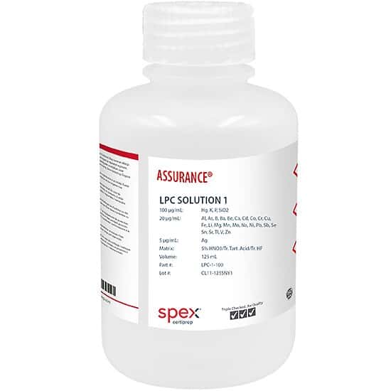 Spex LPC-1-100 Assurance® Grade LPC Standard with Mercury for AA & ICP ...