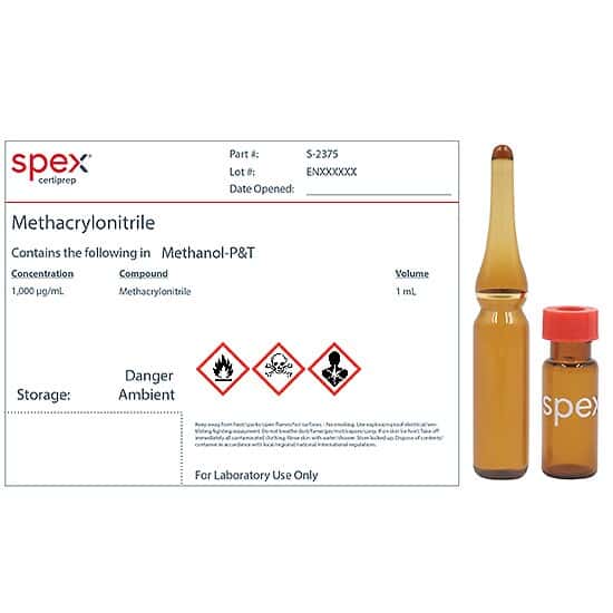 Spex CertiPrep S-2375 Methacrylonitrile Organic Standard, 1,000 µg/mL ...