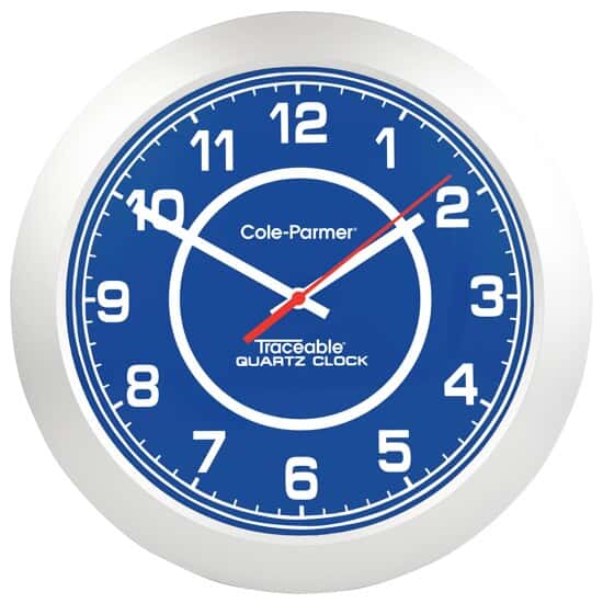 Traceable Analog Wall Clock; Blue Frame/White Face from Cole-Parmer ...