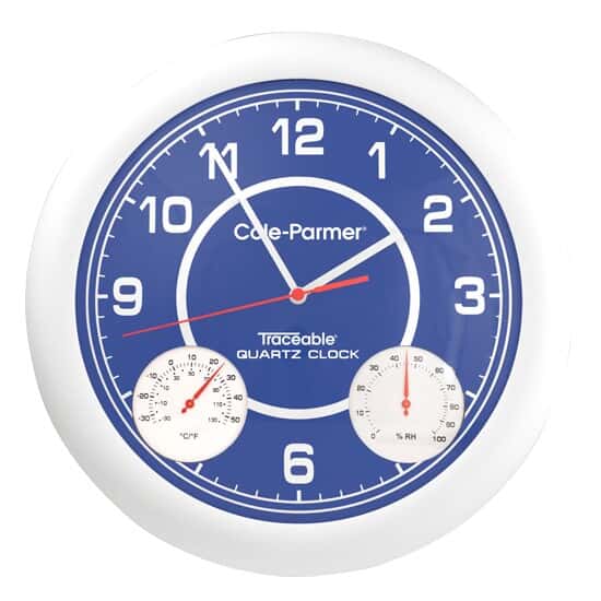 Quartz Wall Clock with Temperature & Humidity | Traceable®