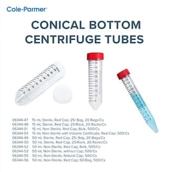 Cole-Parmer® Conical Bottom Centrifuge Tubes, Polypropylene from Cole ...