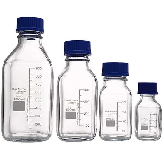 Cole-Parmer® Glass Media Bottles, Class A, Square from Cole-Parmer ...